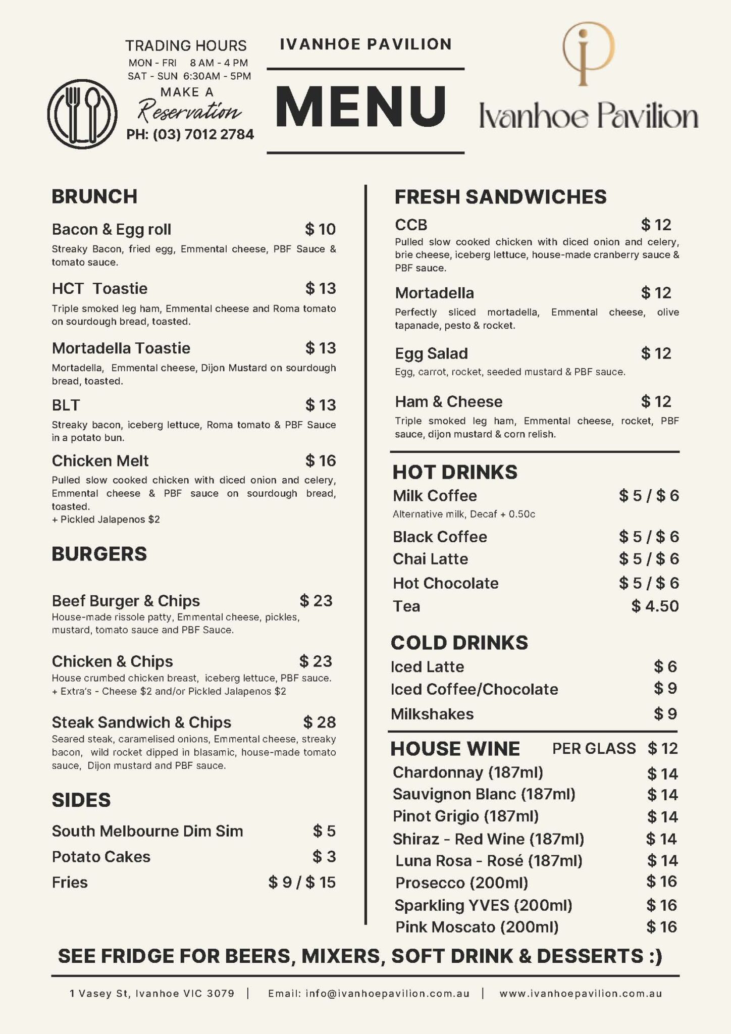 MENU - Cafe & Function Room